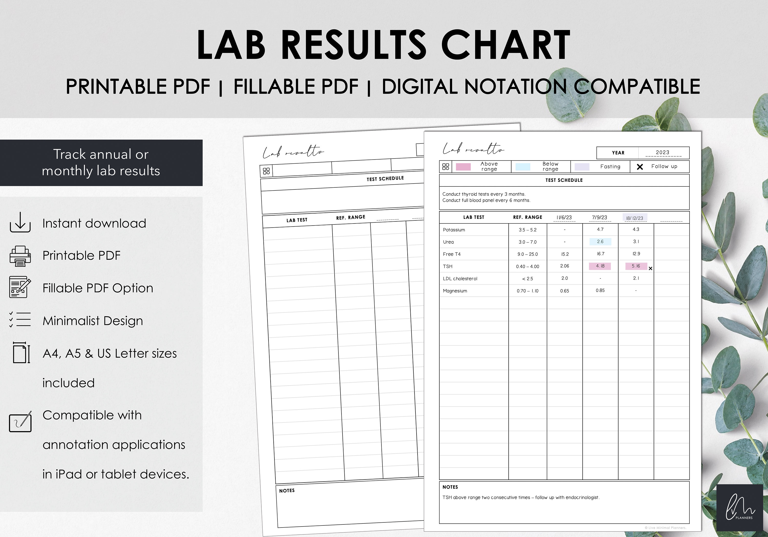 Printable and Fillable Medical Test Log or Lab Results Tracker, Chart ...