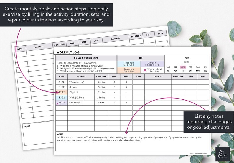 Monthly Workout Chart | Log Daily Fitness Activities & Track Exercise ...