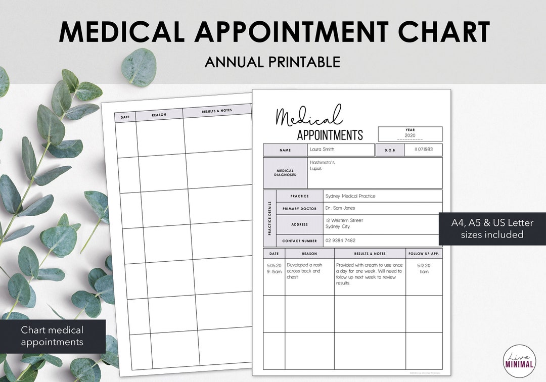 Printable Medical Appointment Chart | Printable Chart to Manage ...