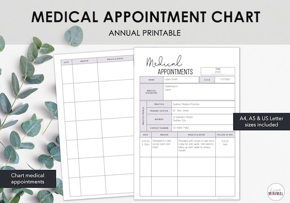 Printable Medical Appointment Chart Printable Chart to | Etsy