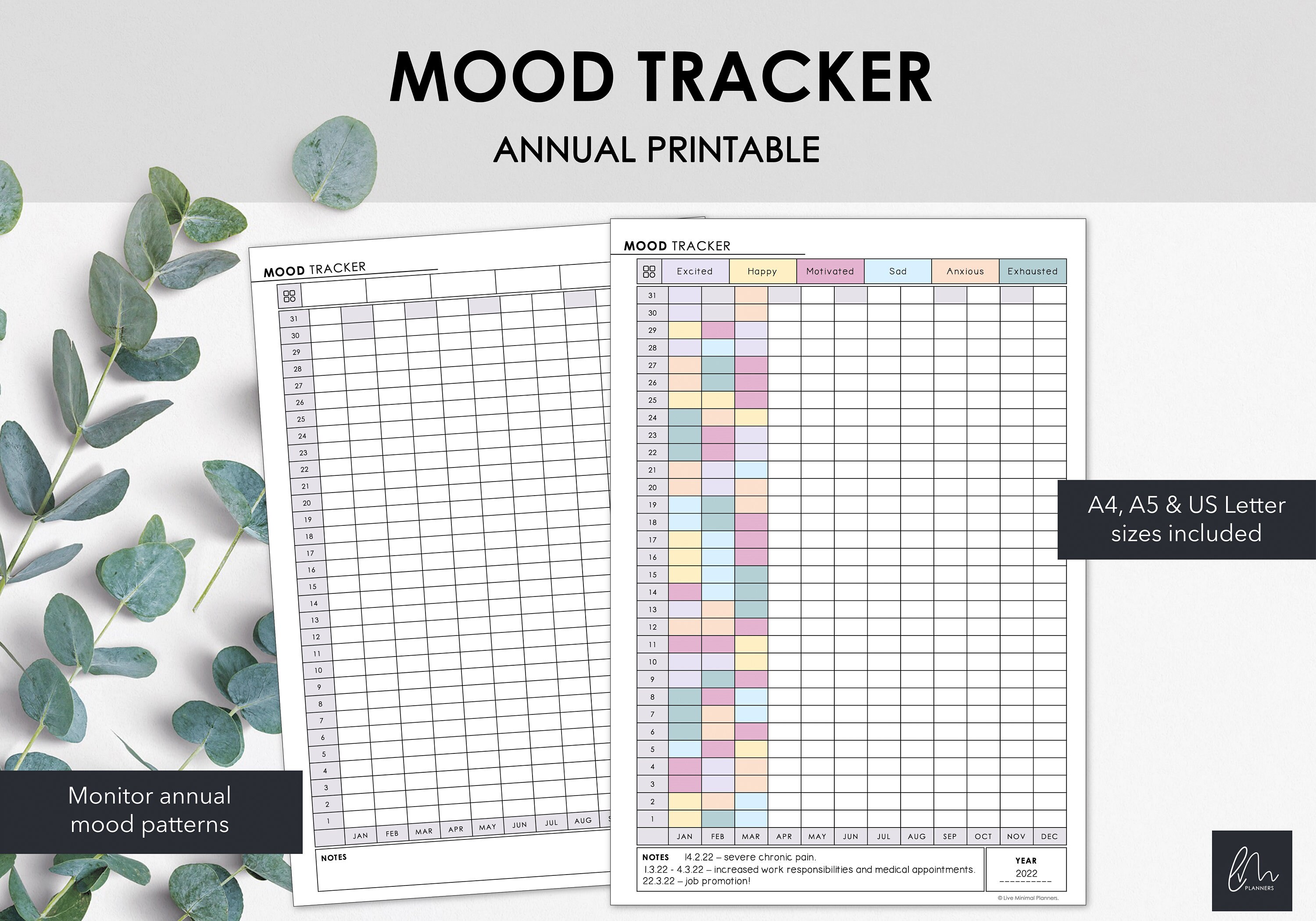 Annual Mood Tracker Printable Track Daily Mood Emotion Tracker ...