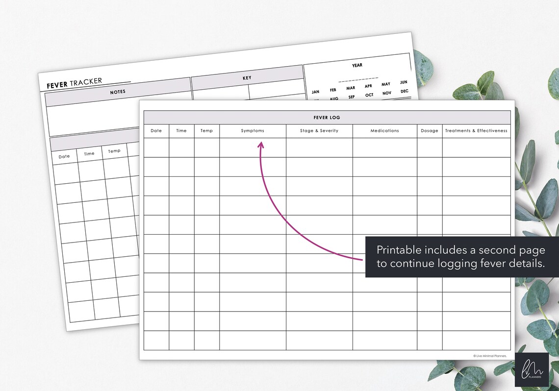 Fever Tracker Printable Chart to Log Fever Symptoms Severity ...