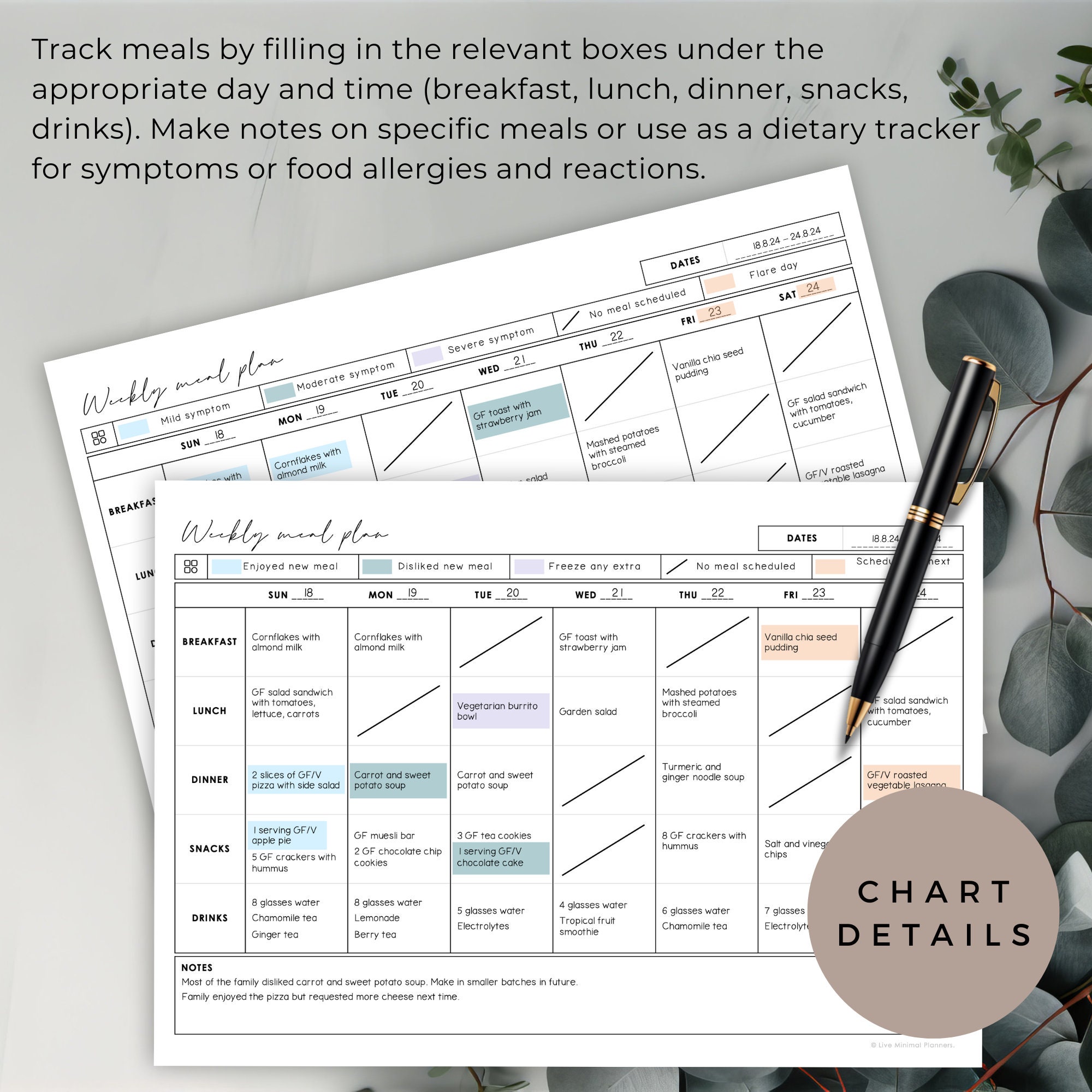 Weekly Meal Chart - Printable Fillable Meal Tracker & Menu Planner for ...
