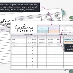 Appliance Inventory Charts | List Appliance Items in a Printable ...