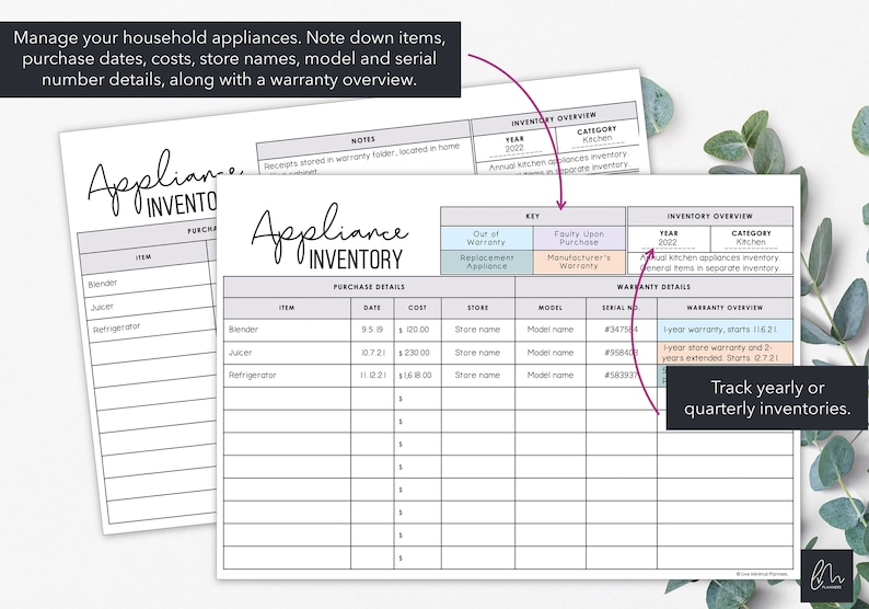 Appliance Inventory Charts | List Appliance Items in a Printable ...