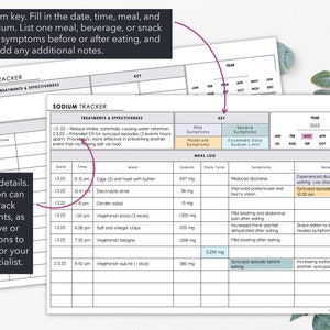 Sodium Intake Tracker | Chart Daily Meals Amount of Sodium Symptoms ...