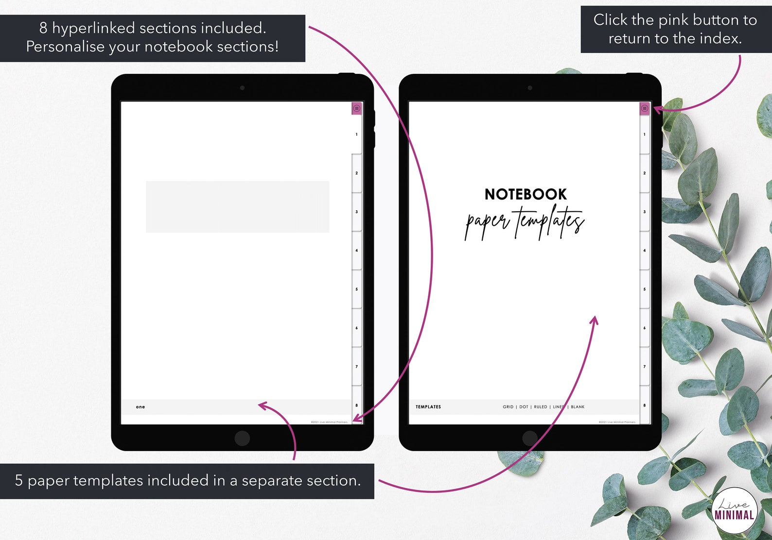 Digital Notebook | Hyperlinked With 8 Tabbed Sections | Organise ...