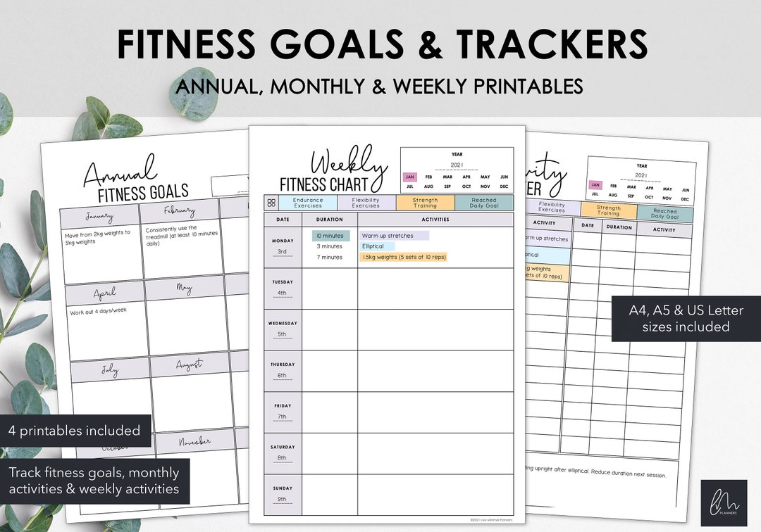 Fitness Goals & Trackers | Printable Fitness Goals and Monthly Fitness ...