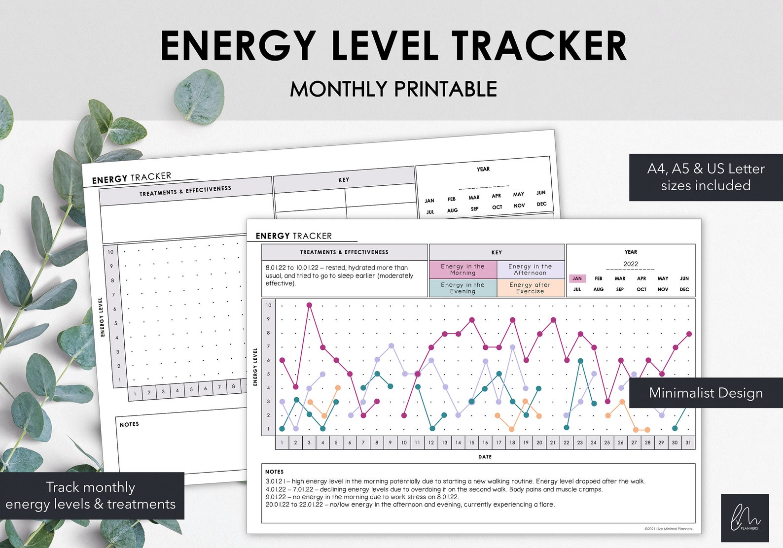 Daily Energy Level Tracker Track Monthly Energy Levels & | Etsy