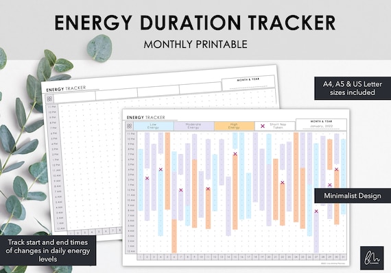 Energy Level Duration Tracker Monthly Printable Track Daily - Etsy