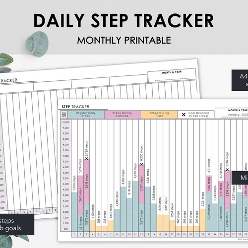 Monthly Step Tracker Chart Total Daily Steps Monitor Daily - Etsy Canada