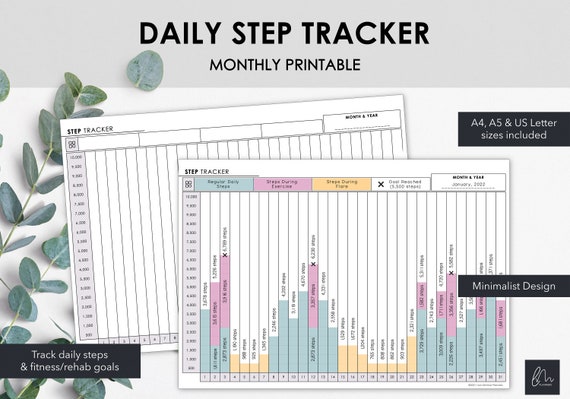 Monthly Step Tracker Chart Total Daily Steps Monitor Daily - Etsy