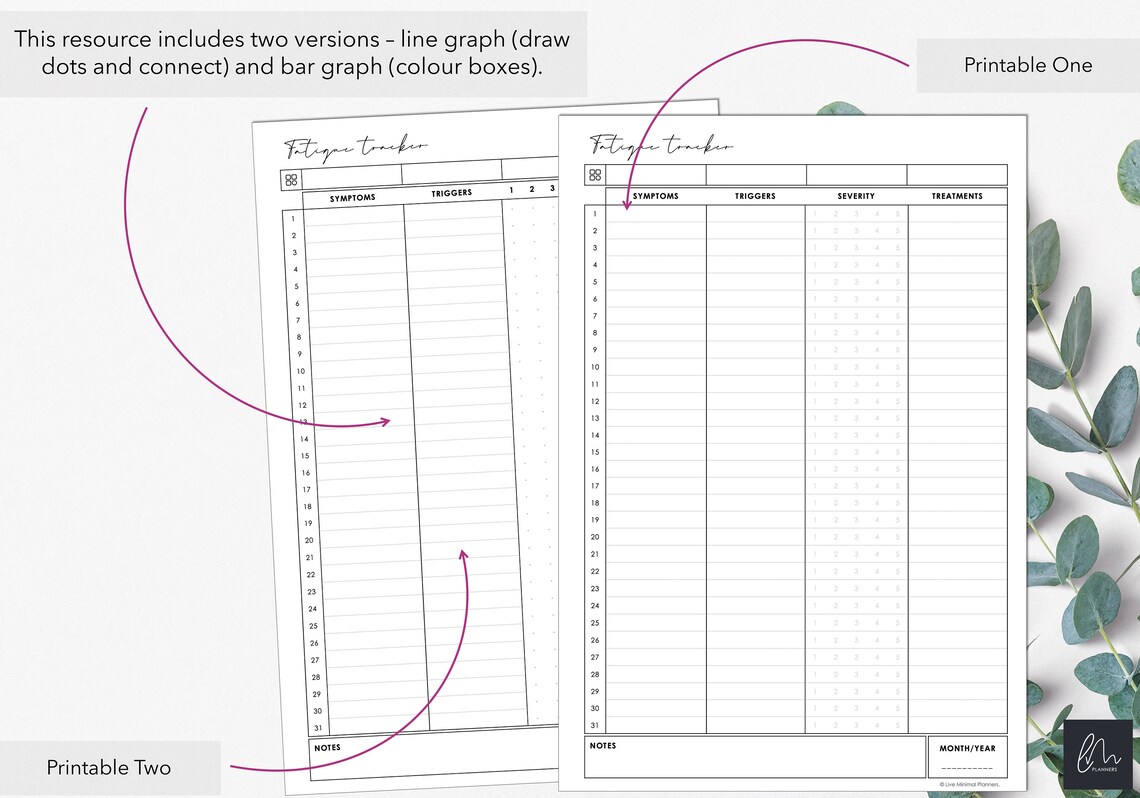 Printable and Fillable Monthly Fatigue Severity Trackers | Track Daily ...