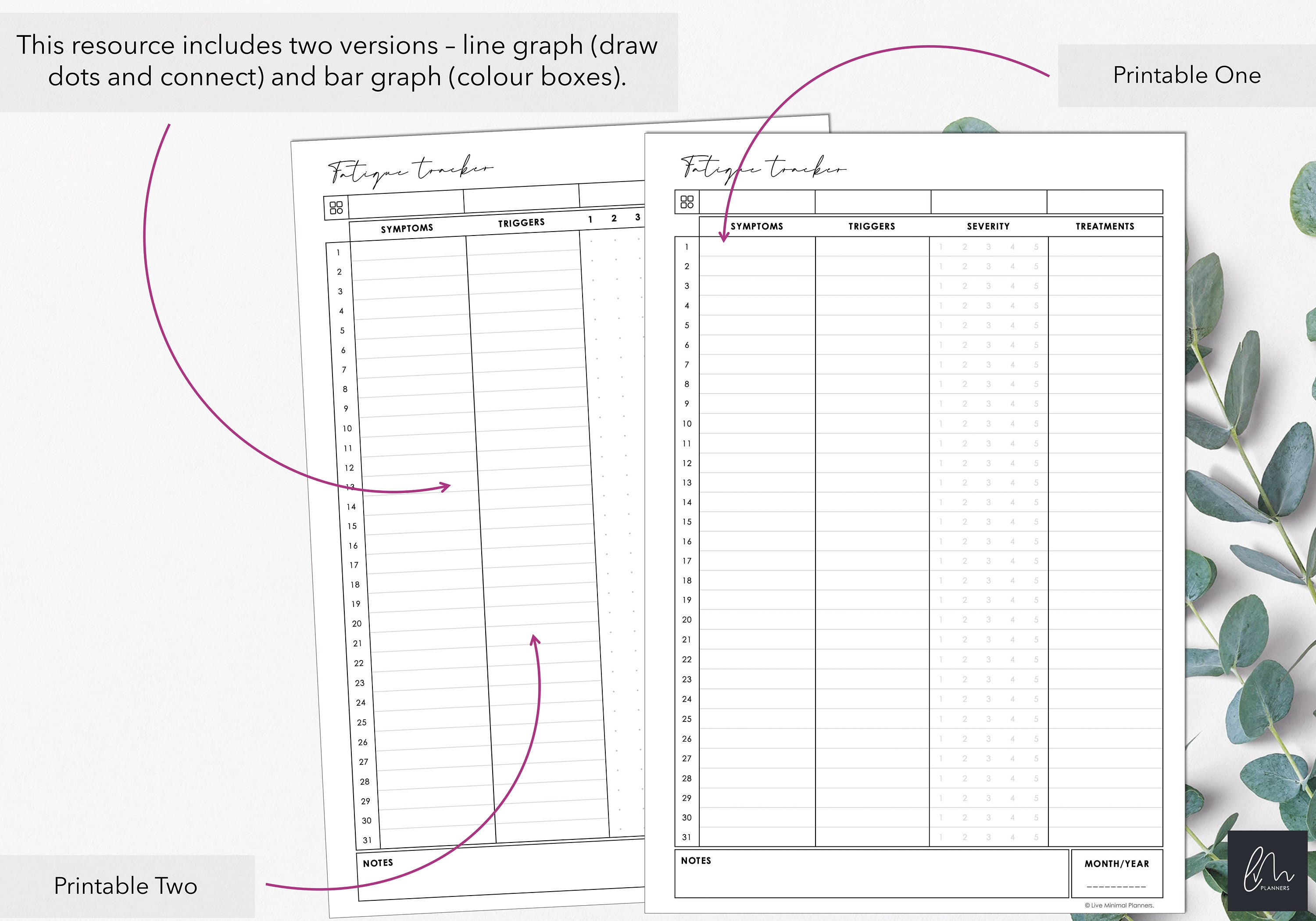 Printable and Fillable Monthly Fatigue Severity Trackers | Track Daily ...