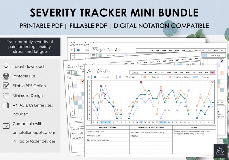 Printable and Fillable Severity Tracker Mini Bundle | Track Monthly ...