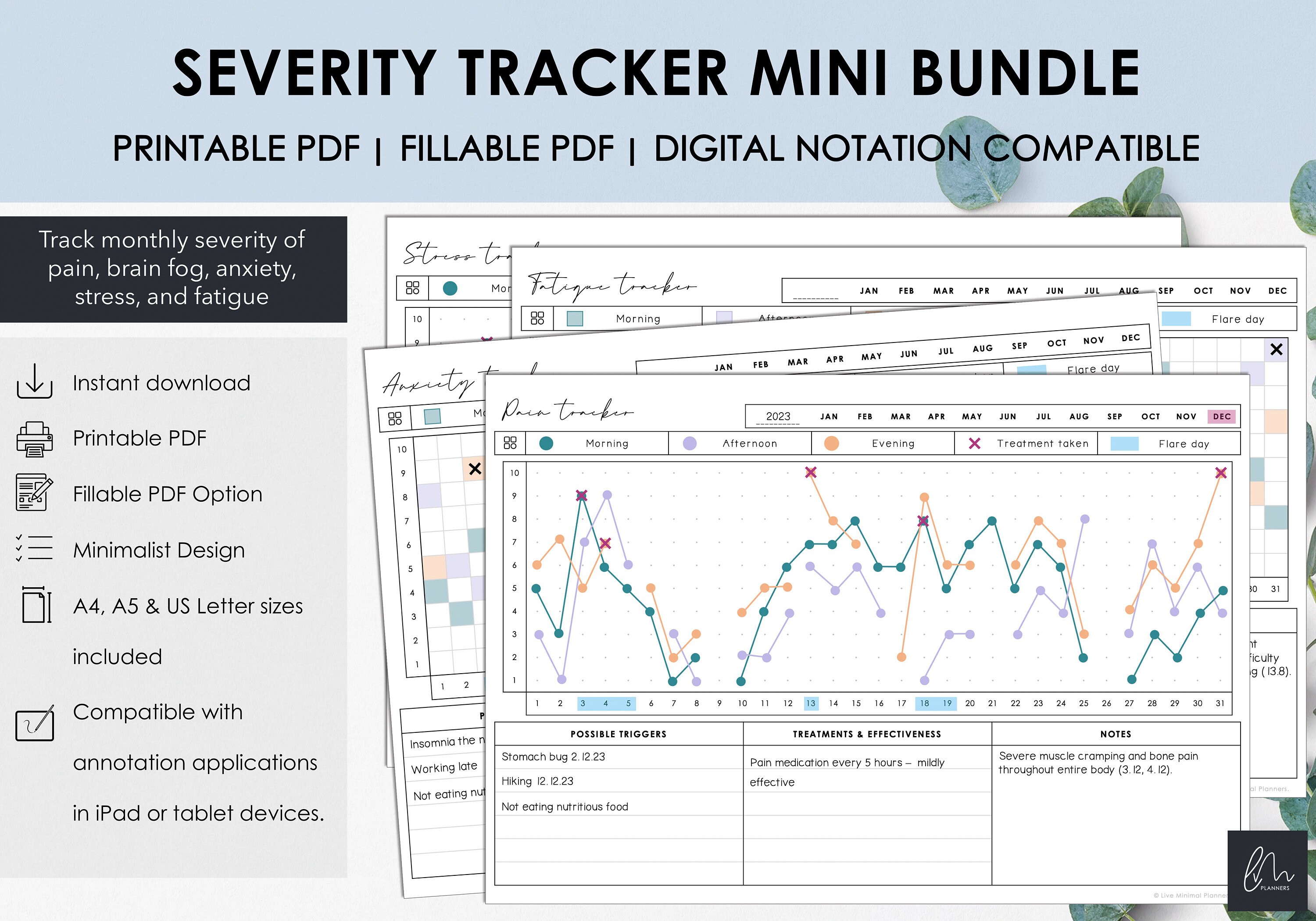 Printable and Fillable Severity Tracker Mini Bundle | Track Monthly ...