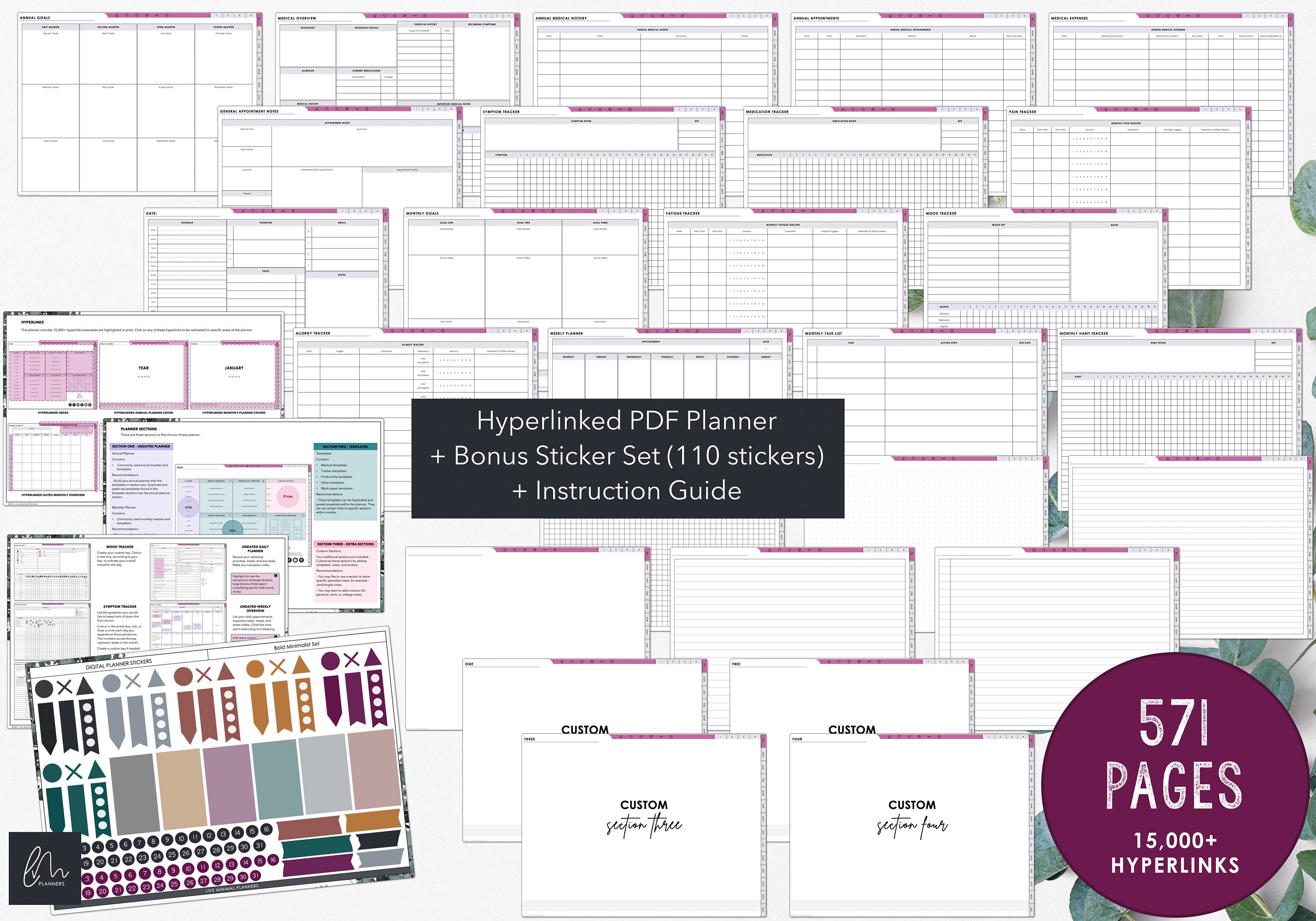 Undated Digital Chronic Illness Planner | Minimalist Dot Cover Planner ...