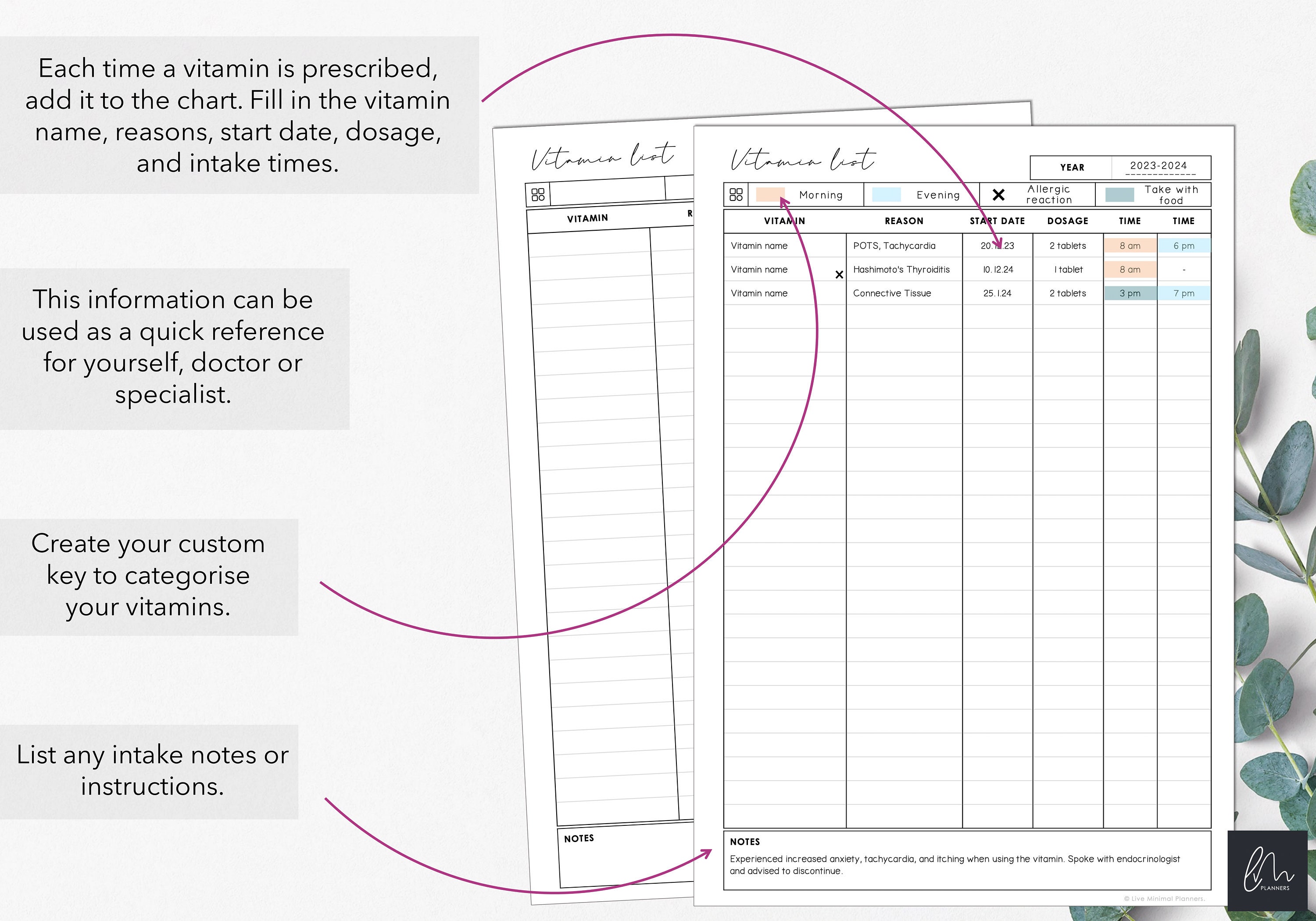 Printable and Fillable Vitamin Lists – Manage Current & Discontinued ...