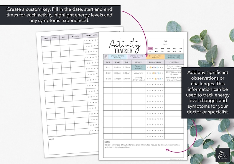 Activity & Energy Level Tracker Chart Daily Weekly Monthly - Etsy