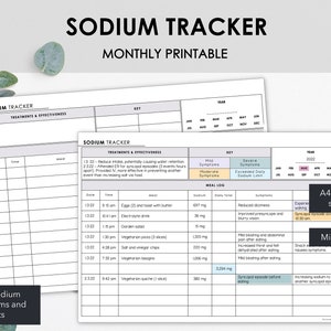 Sodium Intake Tracker | Chart Daily Meals Amount of Sodium Symptoms ...