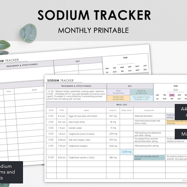 Sodium Intake Chart - Etsy New Zealand