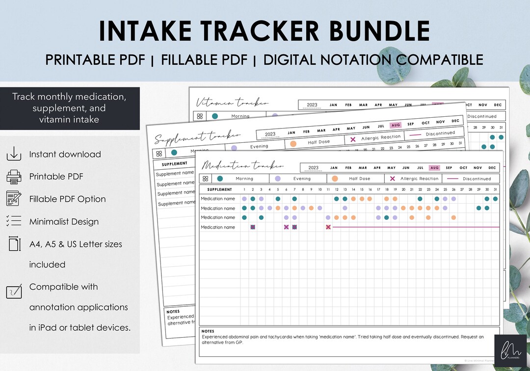 Printable and Fillable Intake Tracker Bundle | Track Monthly ...
