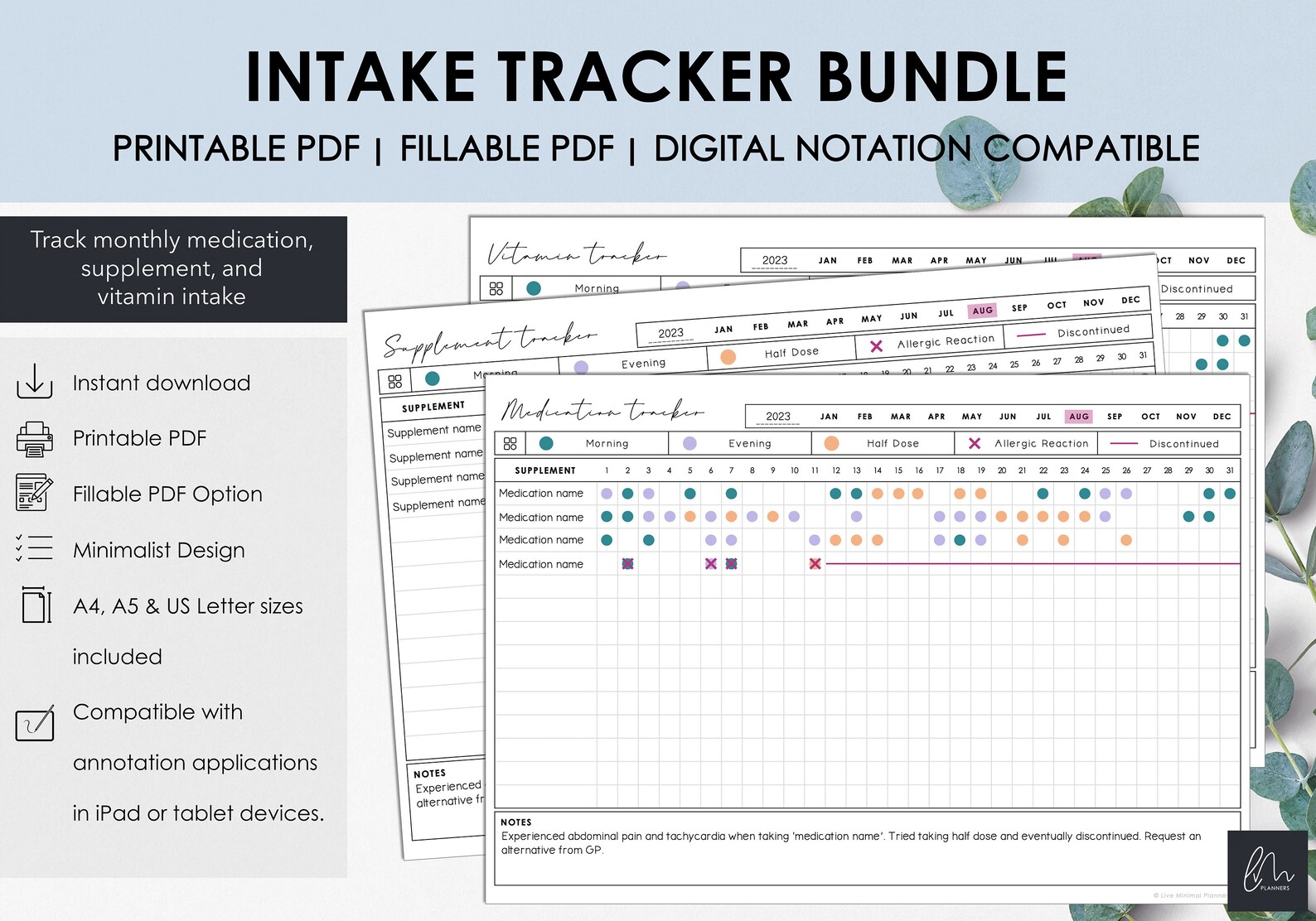 Printable and Fillable Intake Tracker Bundle | Track Monthly ...