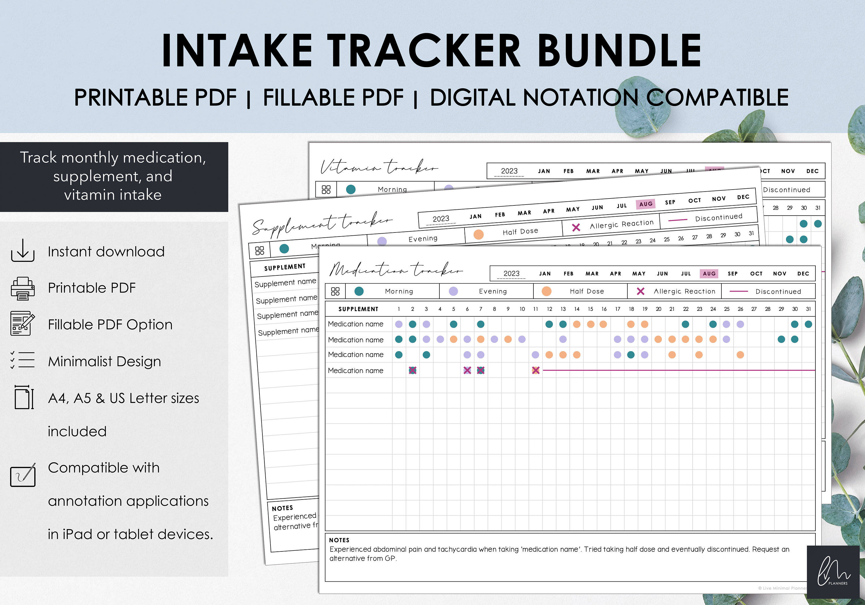 Printable and Fillable Intake Tracker Bundle | Track Monthly ...