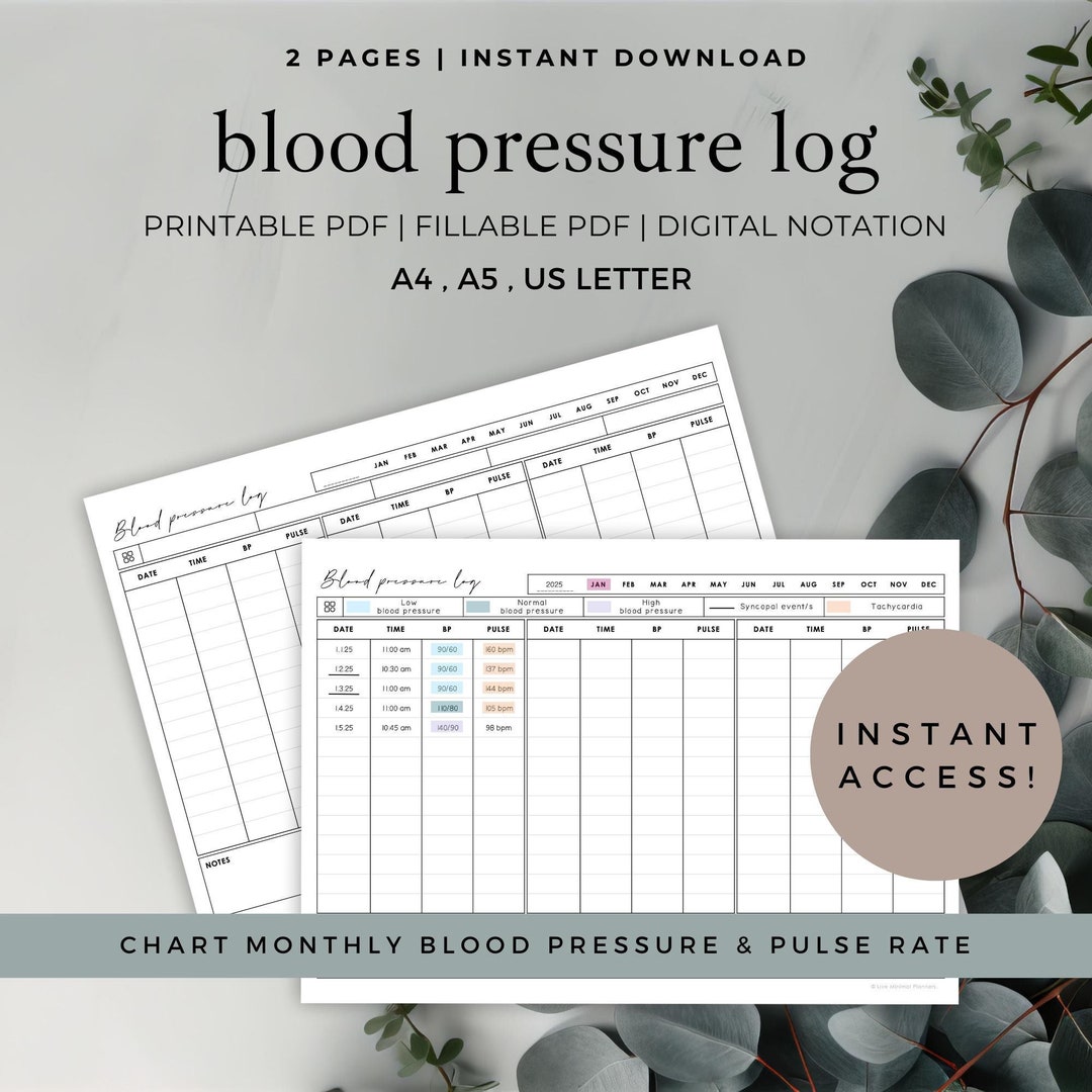 Blood Pressure Log or Hypertension Tracker, Medical Vitals and Heart ...