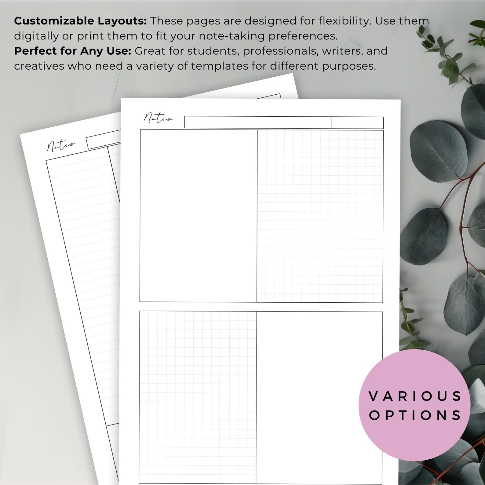 Assorted Printable Note Pages for Easy Note-taking, 15 Notebook ...