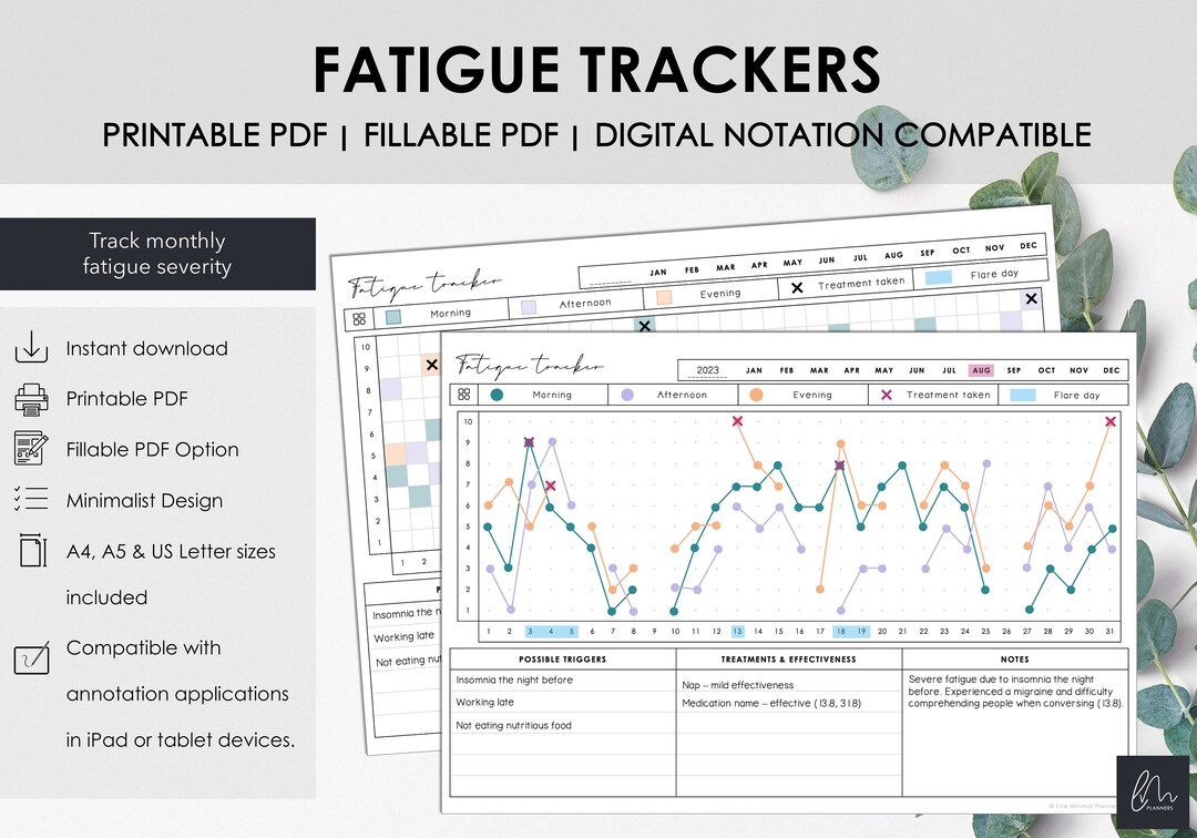 Printable and Fillable Monthly Fatigue Tracker | Track Daily Chronic ...