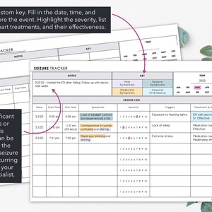 Monthly Seizure Tracker Printable | Chart Symptoms & Severity of ...