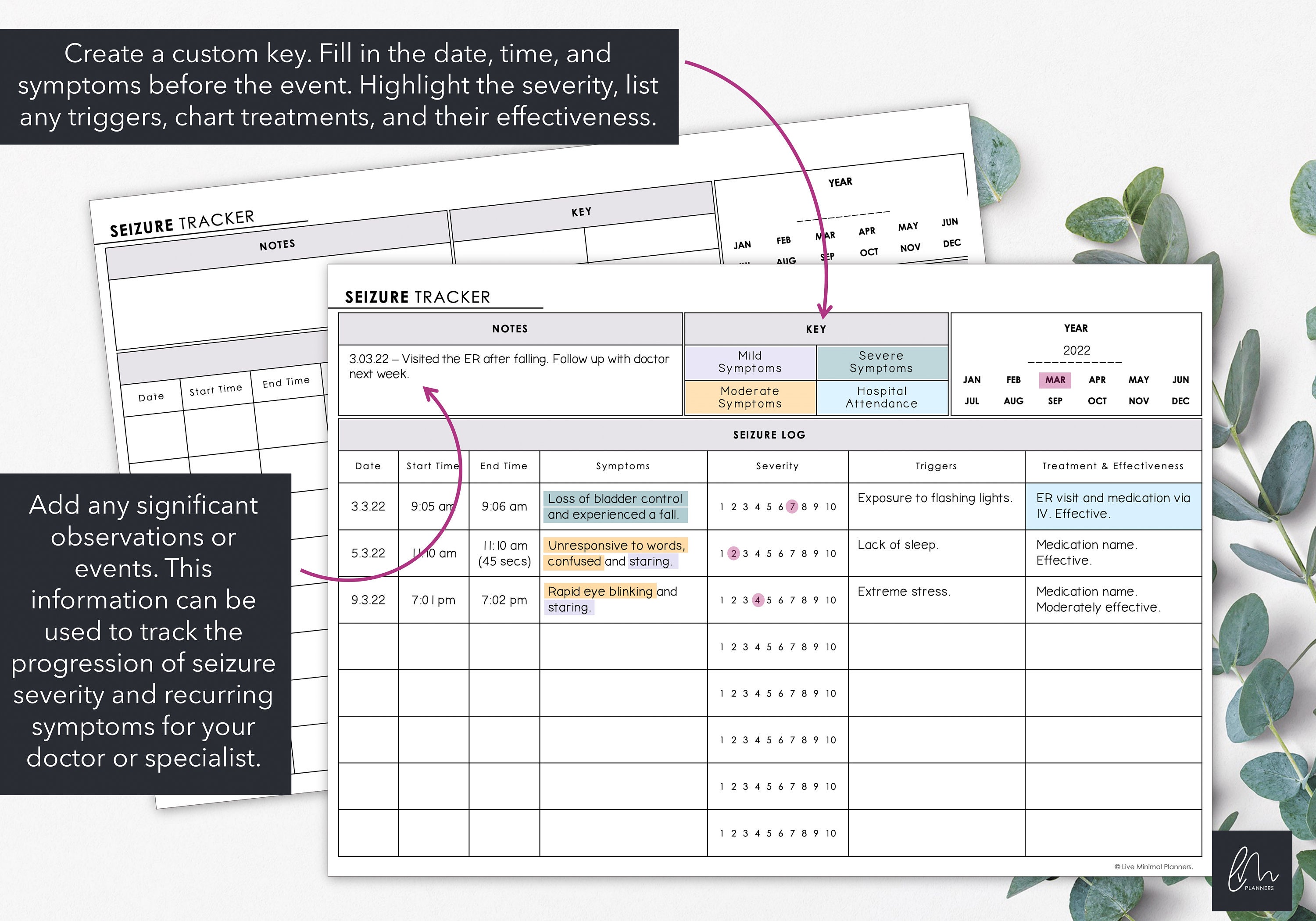 Monthly Seizure Tracker Printable | Chart Symptoms & Severity of ...