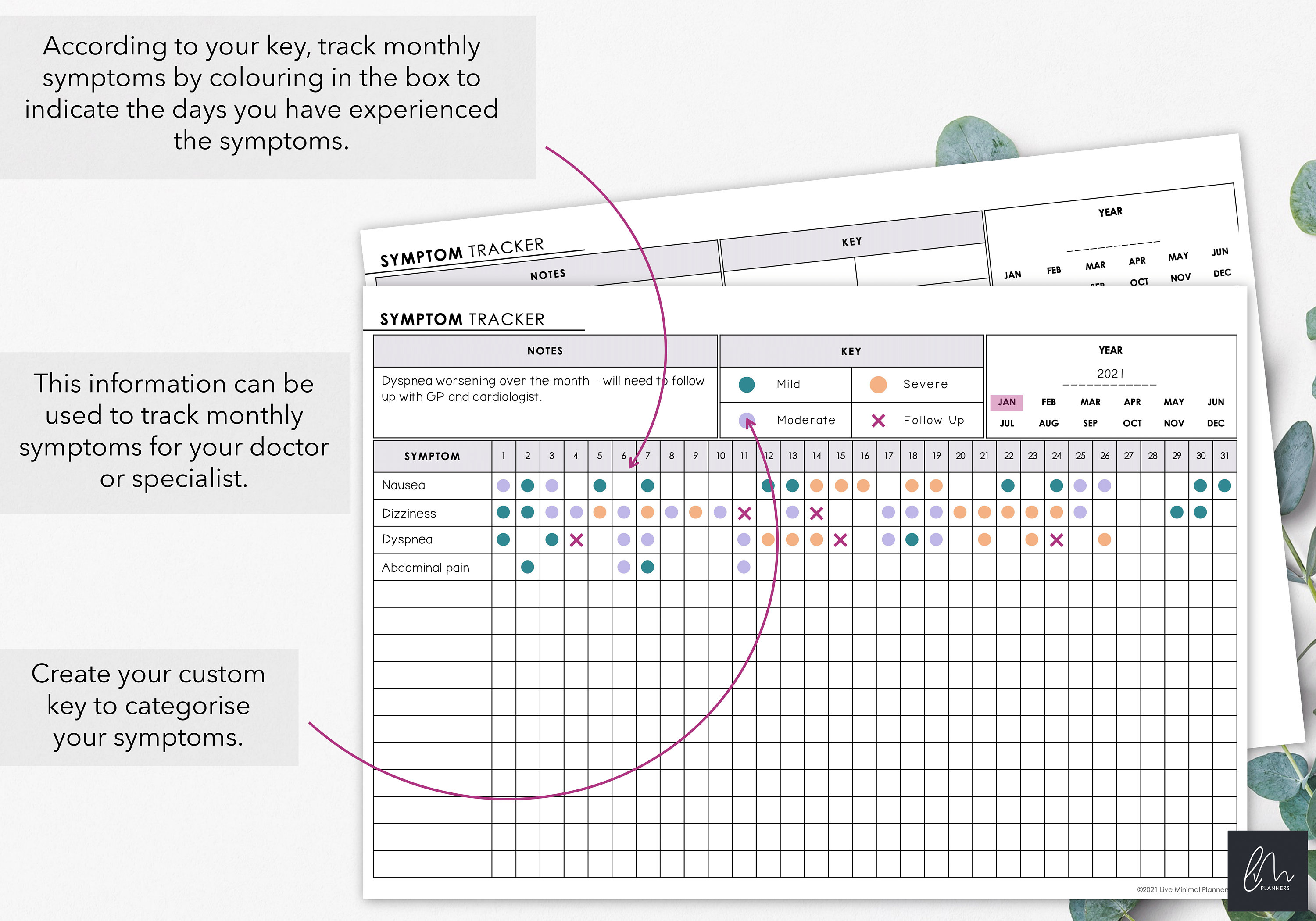 Printable and Fillable Monthly Symptom Tracker | Chart Monthly Symptom ...