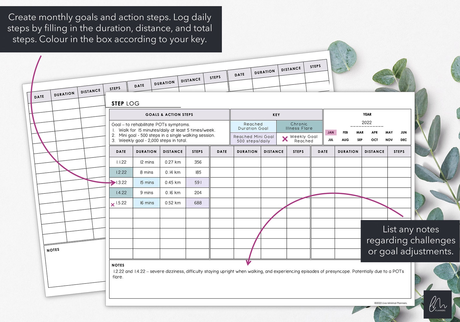 Monthly Step Chart | Log Daily Steps & Track Fitness or Rehabilitation ...