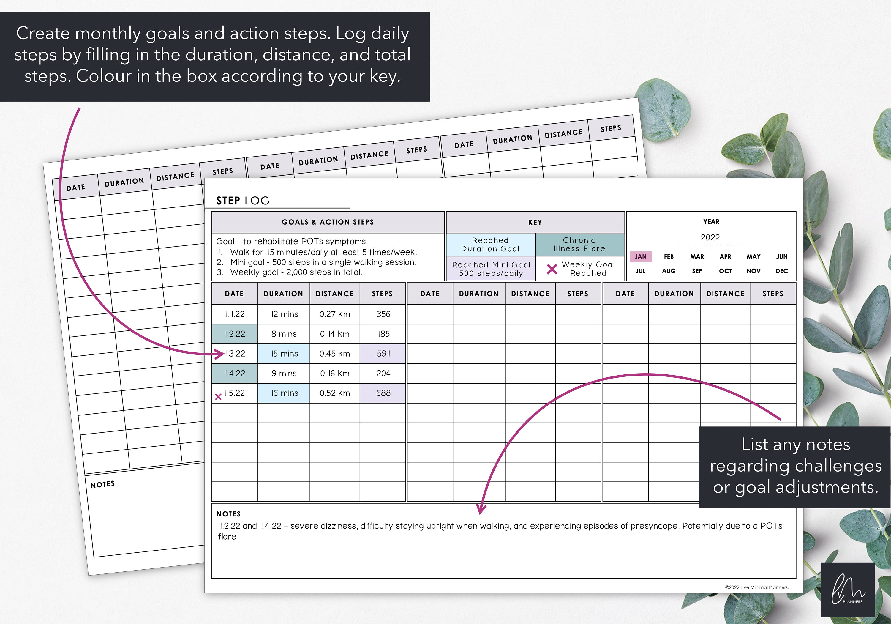 Monthly Step Chart | Log Daily Steps & Track Fitness or Rehabilitation ...