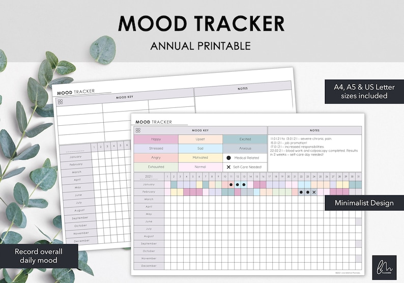 Printable Annual Mood Tracker Track Daily Mood & Monitor - Etsy