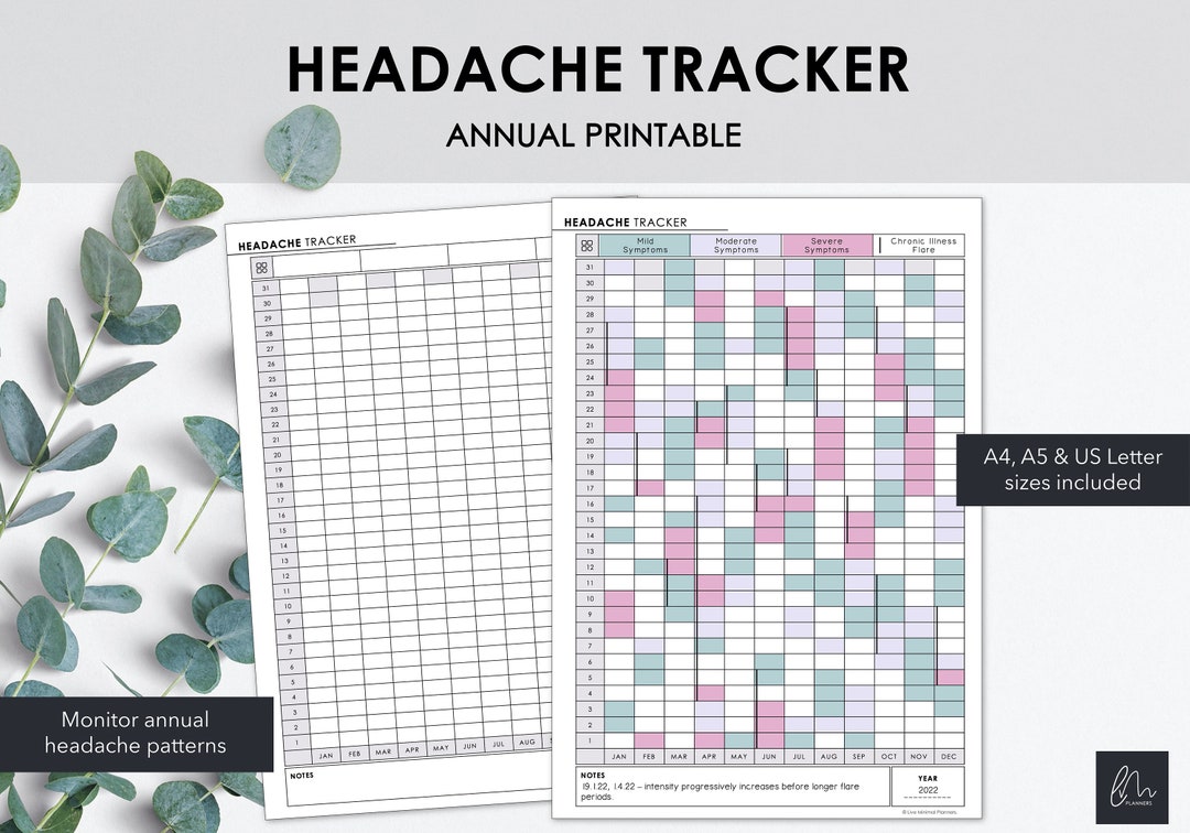 Annual Chronic Headache Tracker Printable | Track Yearly Chronic ...