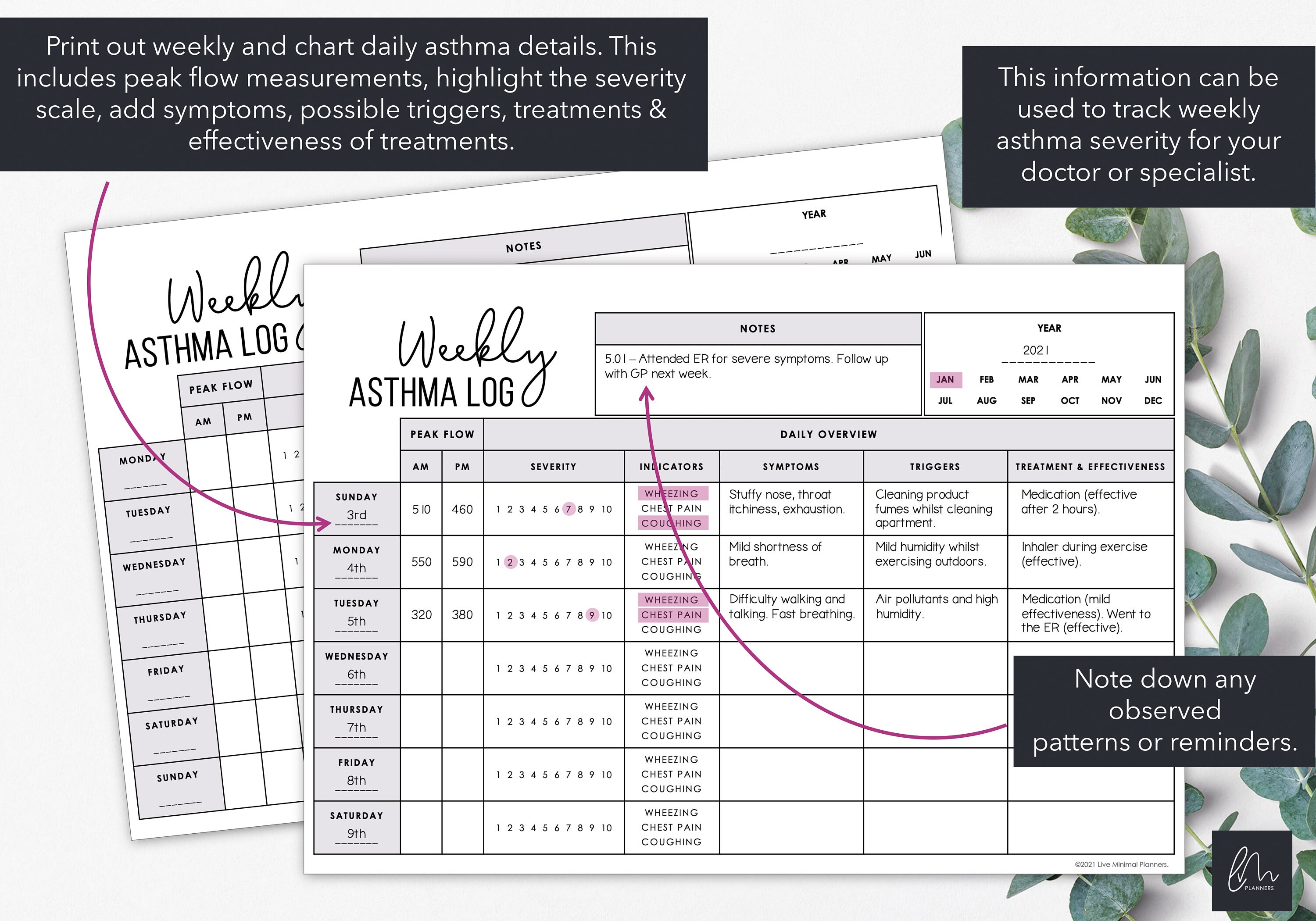 Printable Weekly Asthma Log | Chart Weekly Asthma Symptoms & Severity ...
