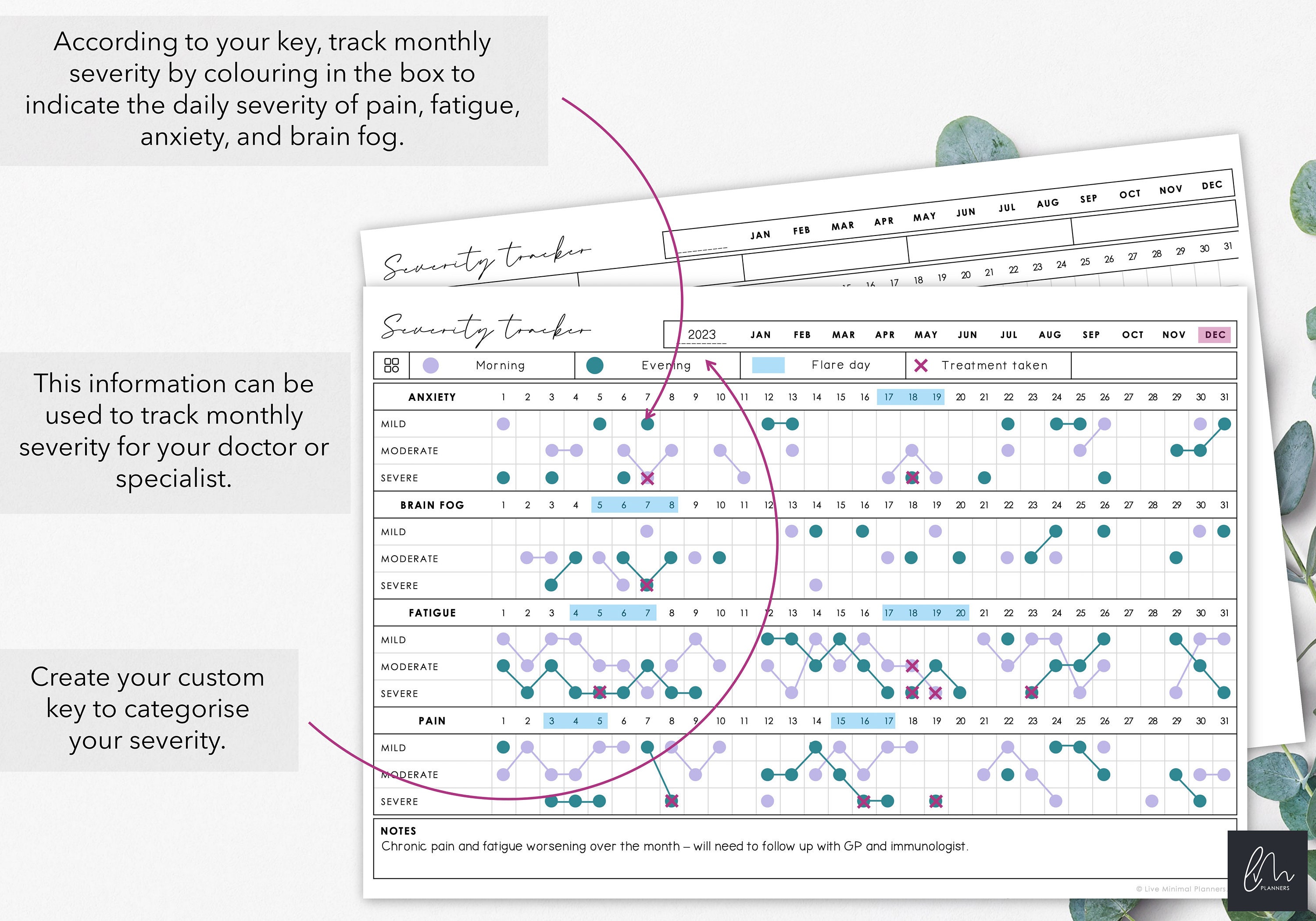 Printable and Fillable Monthly Severity Tracker to Chart Monthly Pain ...