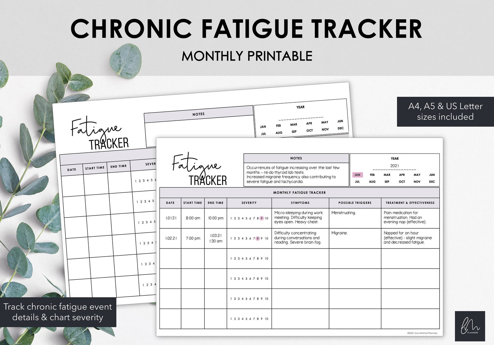 Monthly Chronic Fatigue Tracker Chart Fatigue Events | Etsy