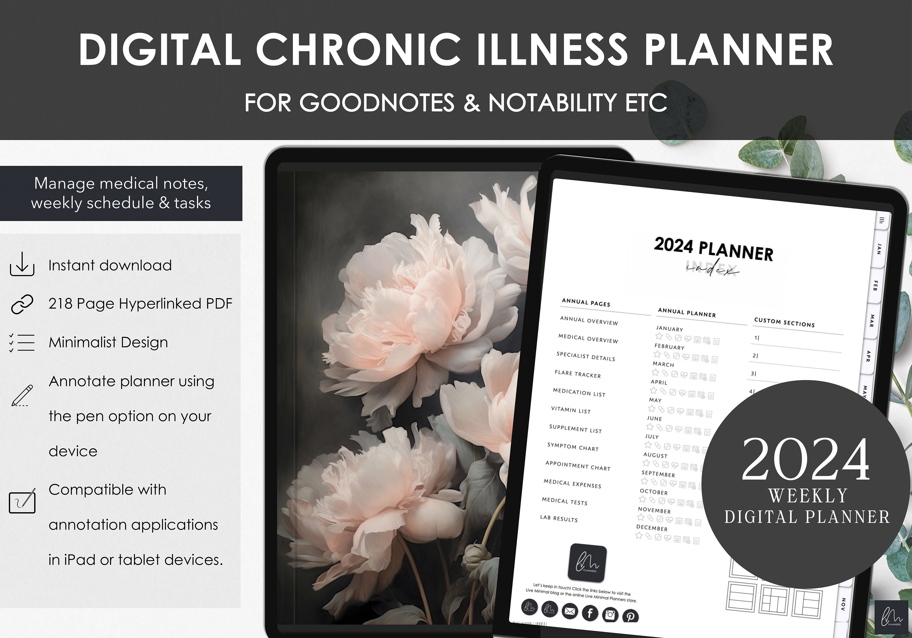 2024 Digital Chronic Illness Planner, Digital Chronic Illness Journal ...