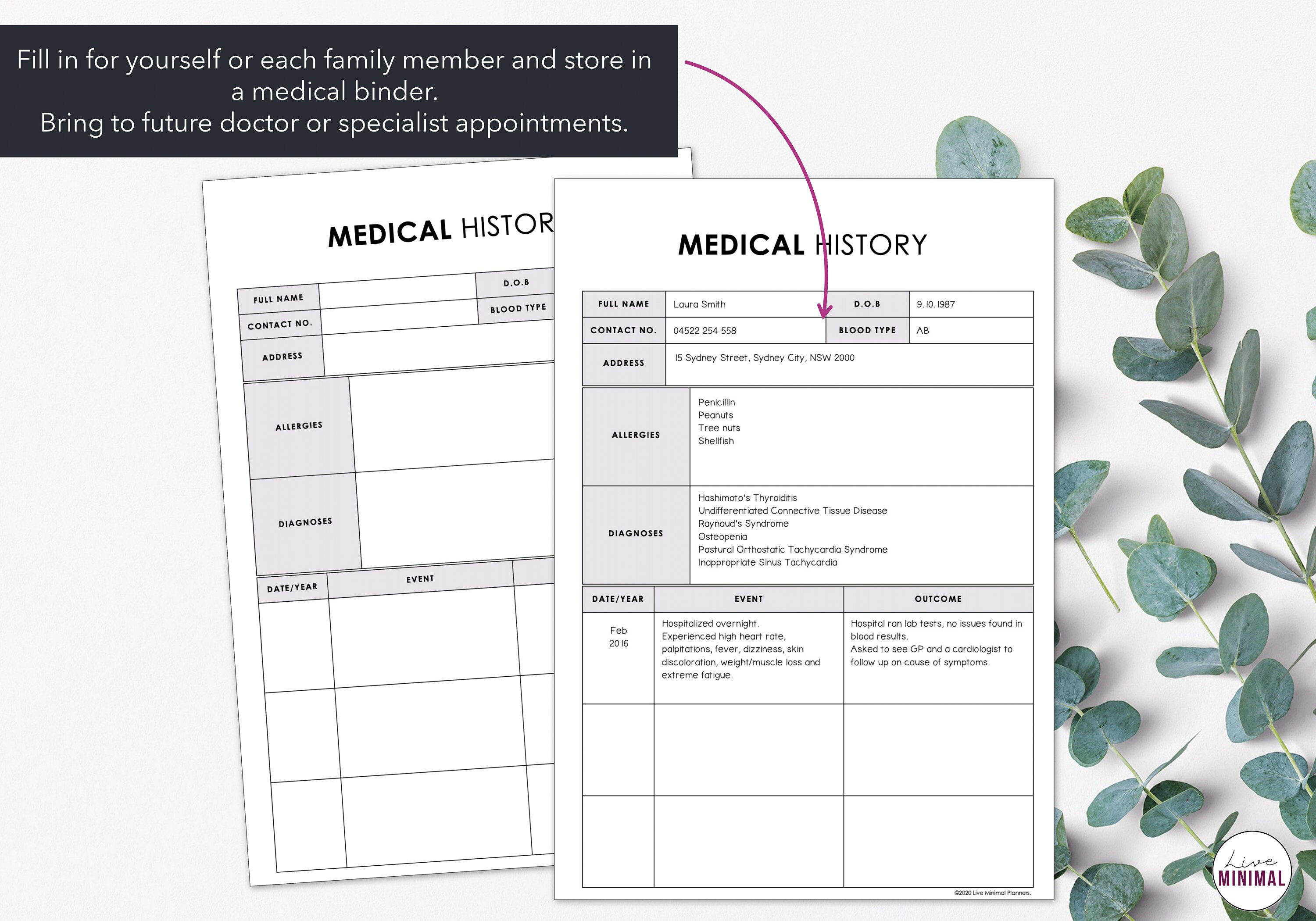 Printable Medical History Chart Health History Printable - Etsy Australia