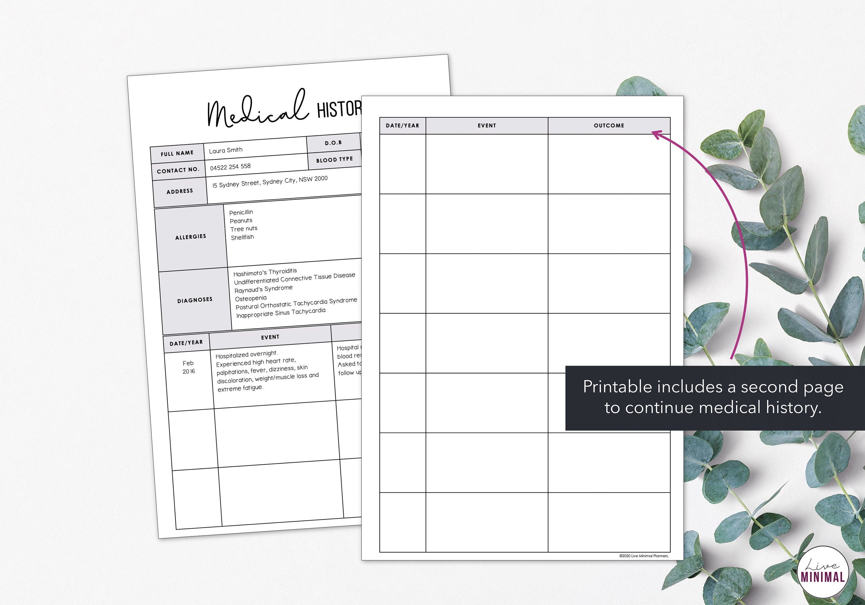 Medical History Chart Printable | Health History Printable | Medical ...