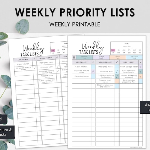 Weekly Task List Printable Prioritize Weekly Tasks to Manage - Etsy