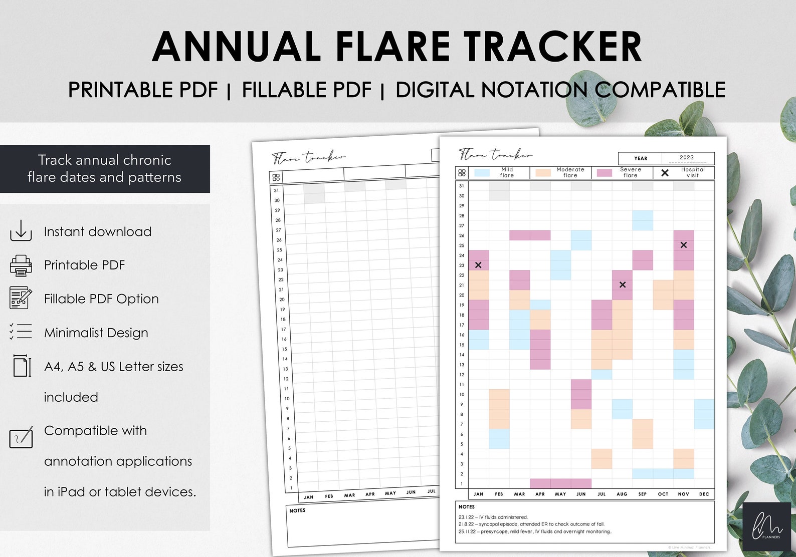 Printable and Fillable Annual Chronic Flare Tracker to Track Yearly ...
