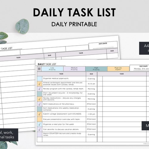 Printable Daily Task List Manage Medical Personal College & - Etsy