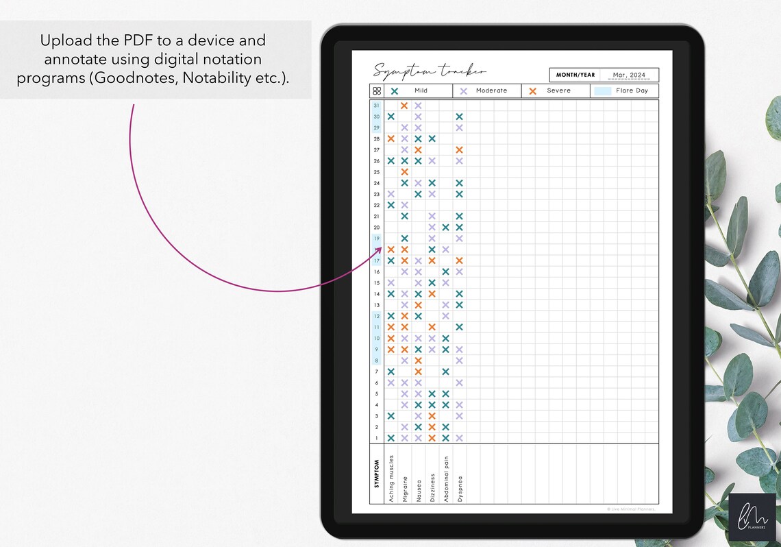 Printable Vertical Health and Symptom Tracker, Chart Daily Symptom ...