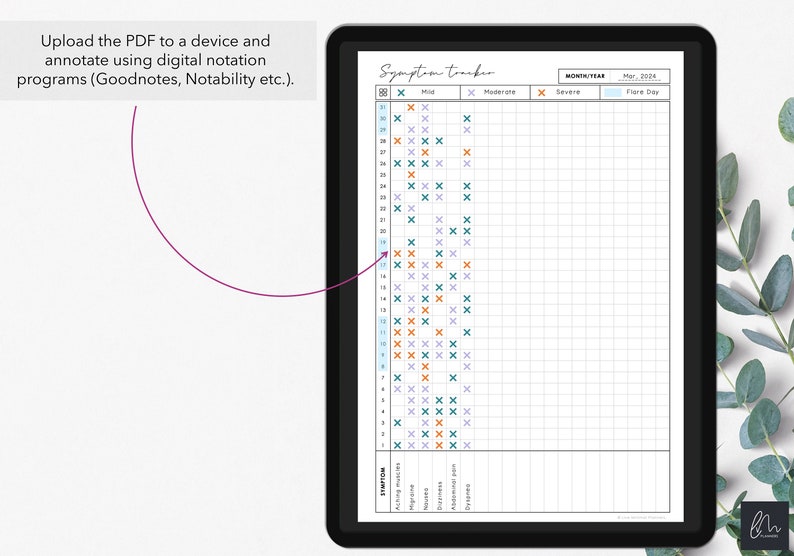 Printable Vertical Health and Symptom Tracker, Chart Daily Symptom ...