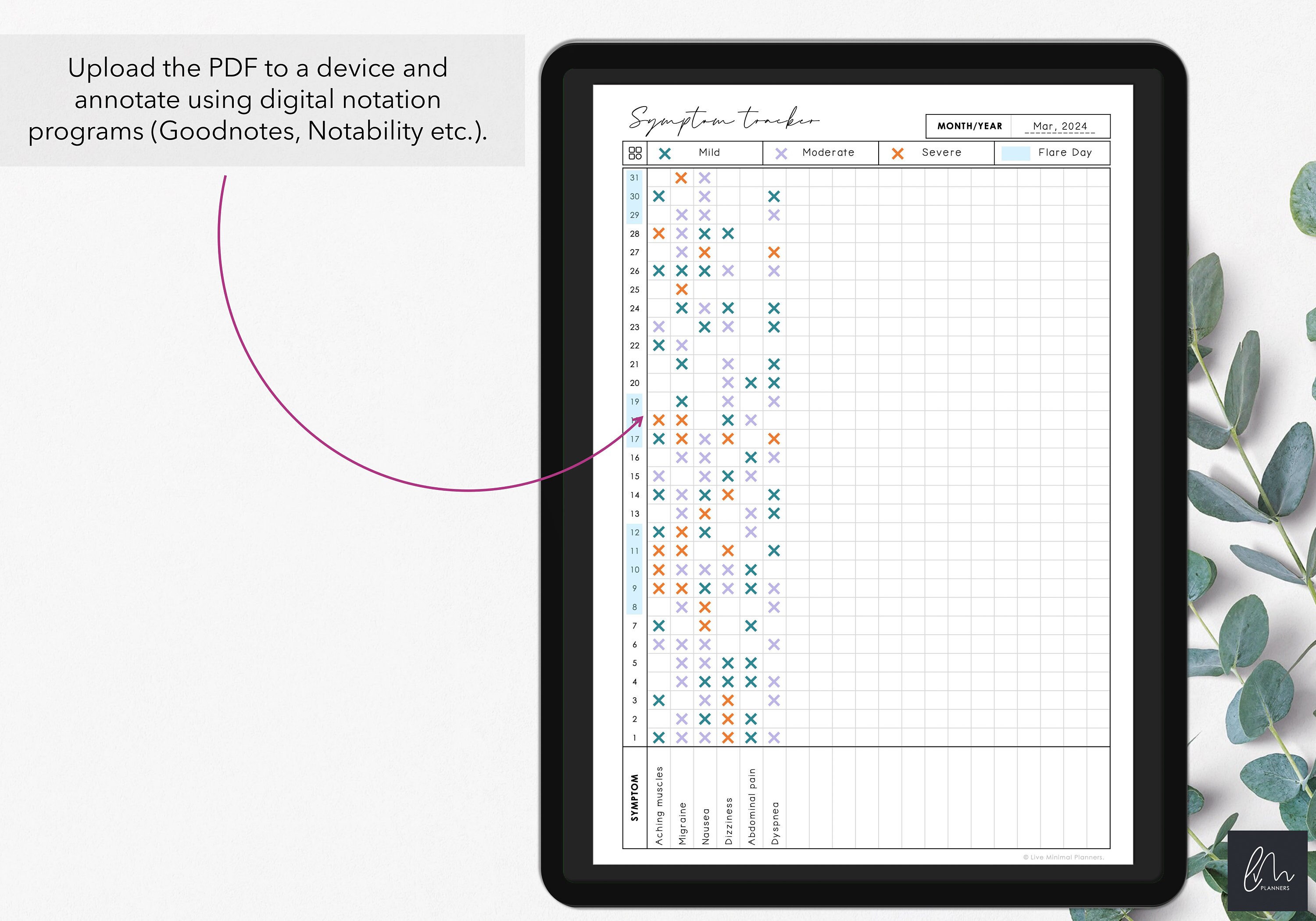 Printable Vertical Health and Symptom Tracker, Chart Daily Symptom ...